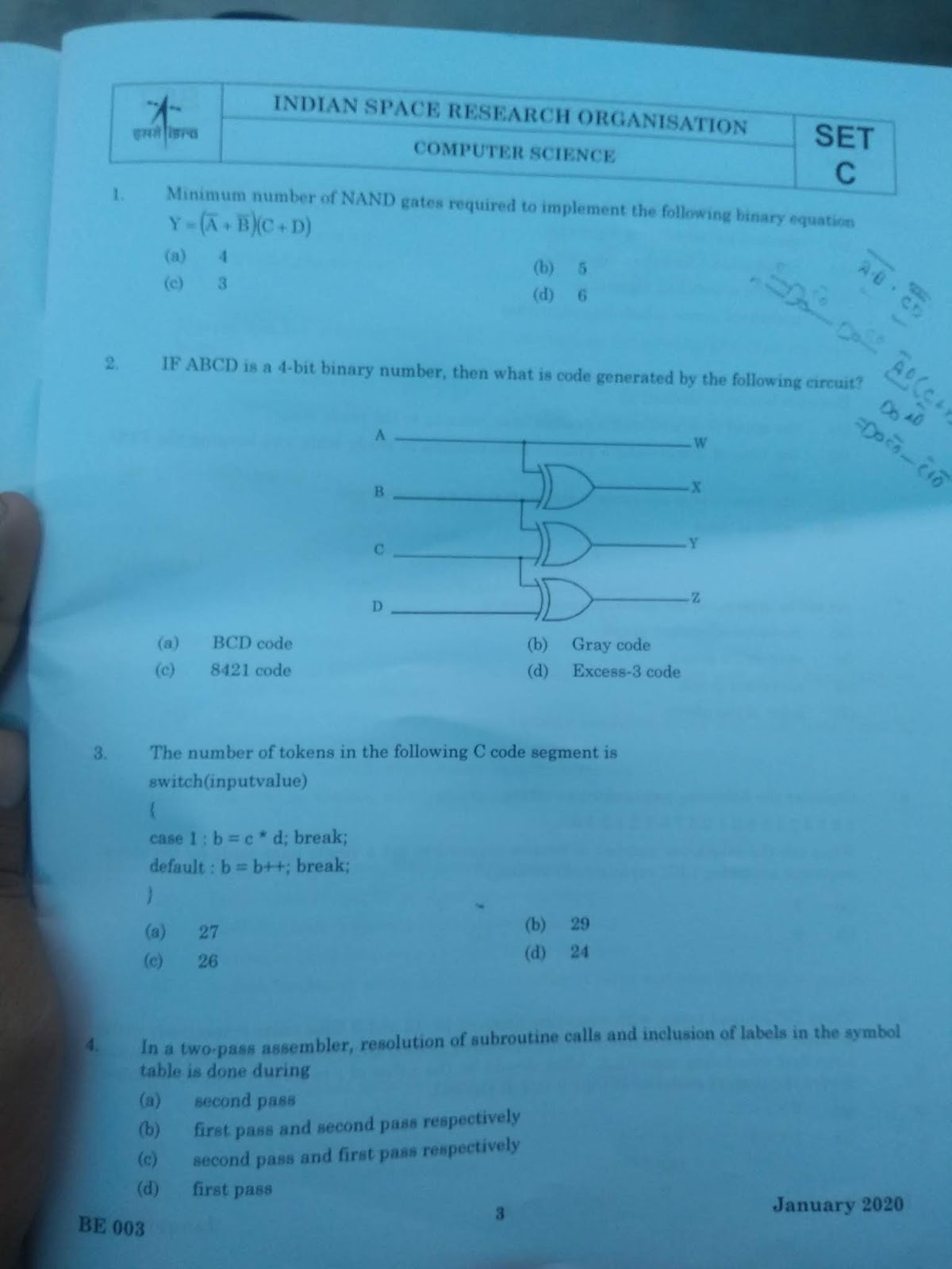 Isro paper 2020 computer science