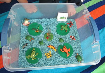 Pieces of Parenthood: First Sensory Bin: Pond Theme
