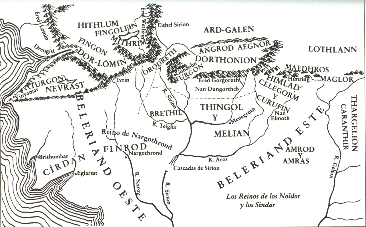 El Anillo de Gorthaur: Mapa de los reinos de los Noldor y los Sindar