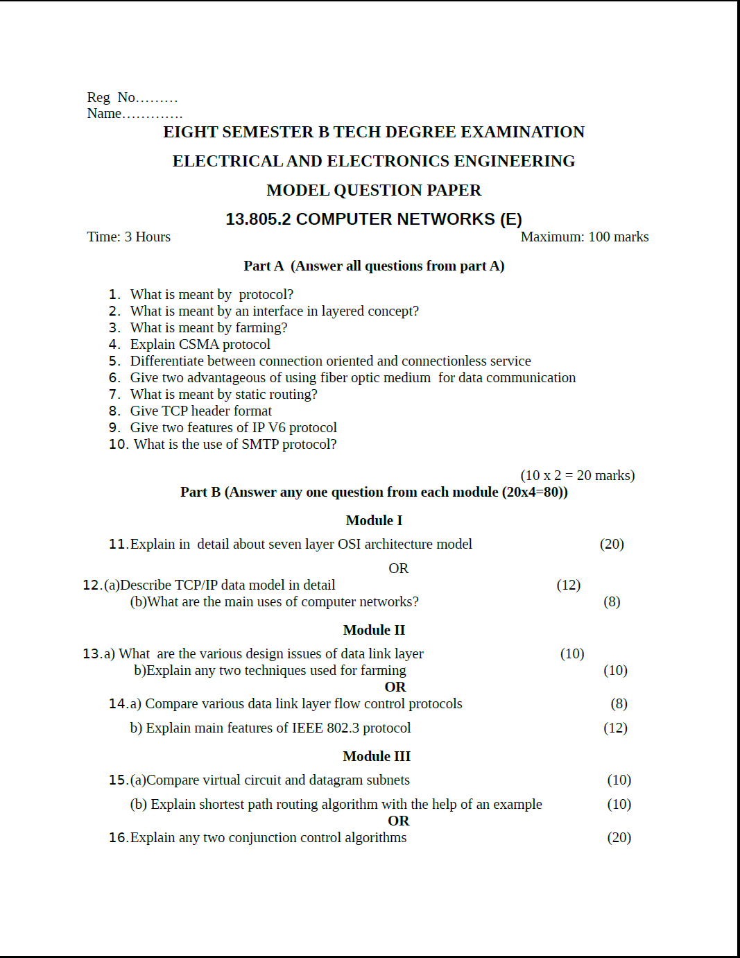 Kerala University B tech Computer Networks (E) 2016 Question Paper ...