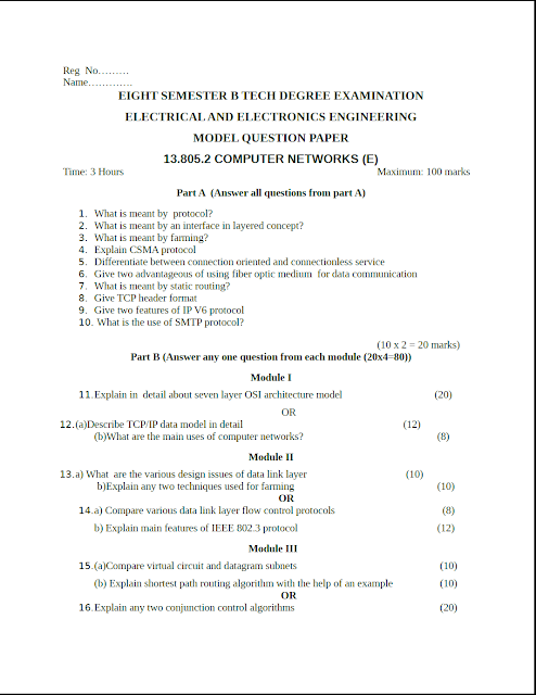 Kerala University B tech Computer Networks (E) 2016 Question Paper ...