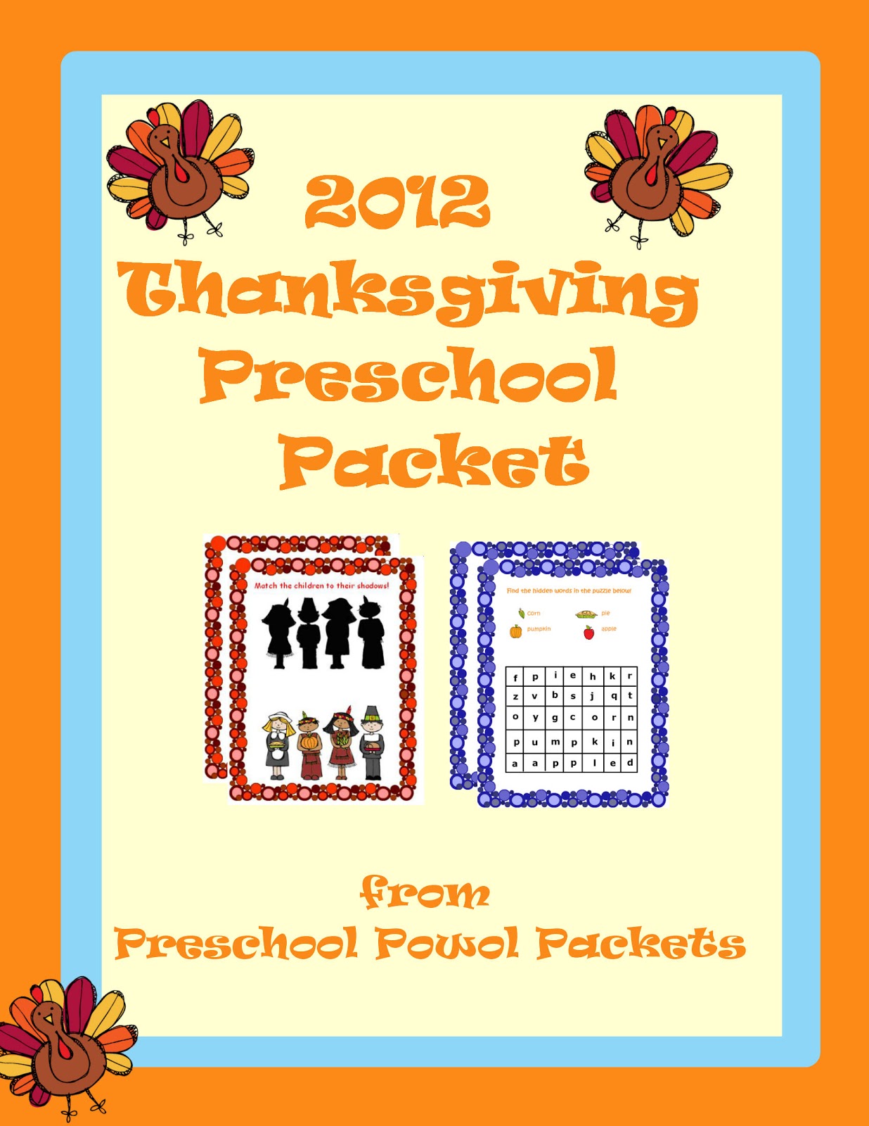 {3 Day FREEBIE!!} 2012 Thanksgiving Preschool Packet | Preschool Powol ...