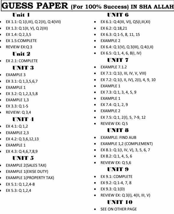 9th General math Guess paper