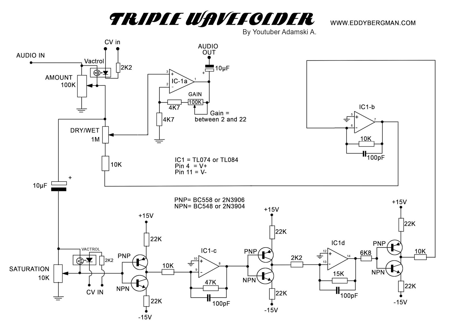 Eddy Bergman.com: Synthesizer Build part-34: TRIPLE WAVEFOLDER.