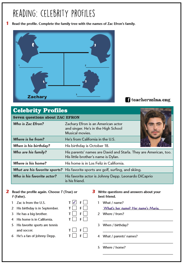 Teachermina: [reading comprehension] celebrity profiles