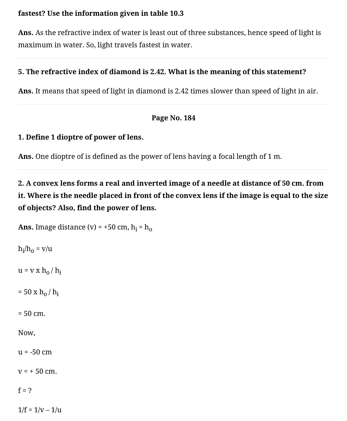 Ncert Solutions For Cbse Class 10 Science Light Reflection And Refraction