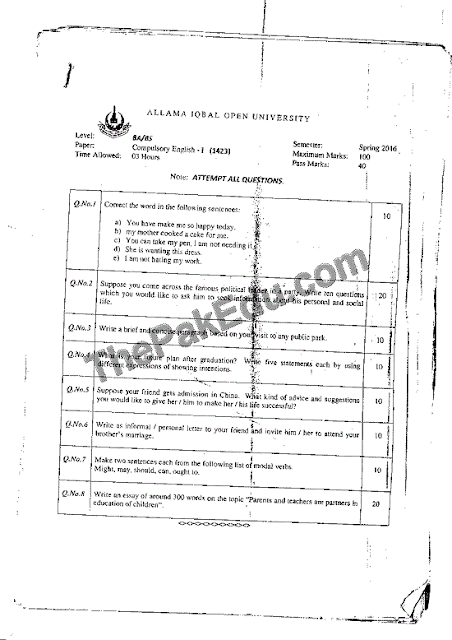 AIOU B.A Past Papers Code 1423 Download in Jpg Format