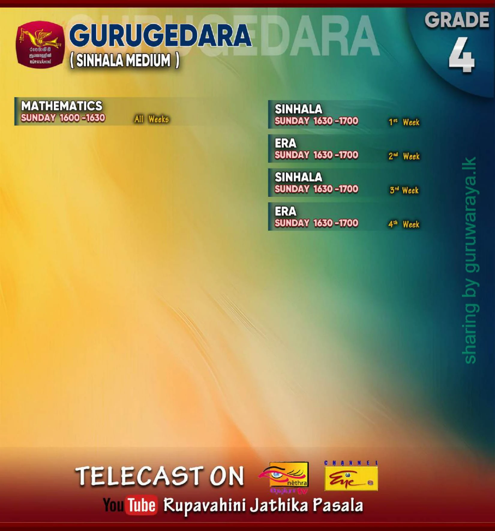 Channel EYE Education Time Table - Sinhala Medium - Teacher