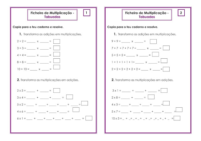 CONTAS DE MULTIPLICAÇÃO TABUADAS. - Atividades de Matemática