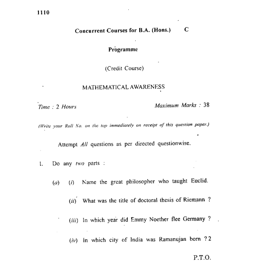 Delhi University BA Mathematical Awareness 2013 Question Paper ...