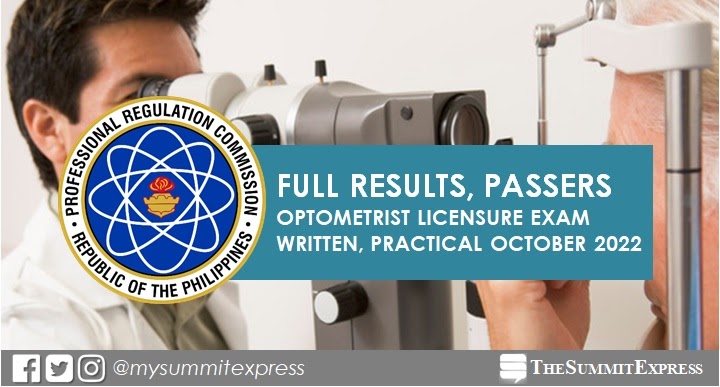 FULL RESULTS: October 2022 Optometrist board exam list of passers, top ...