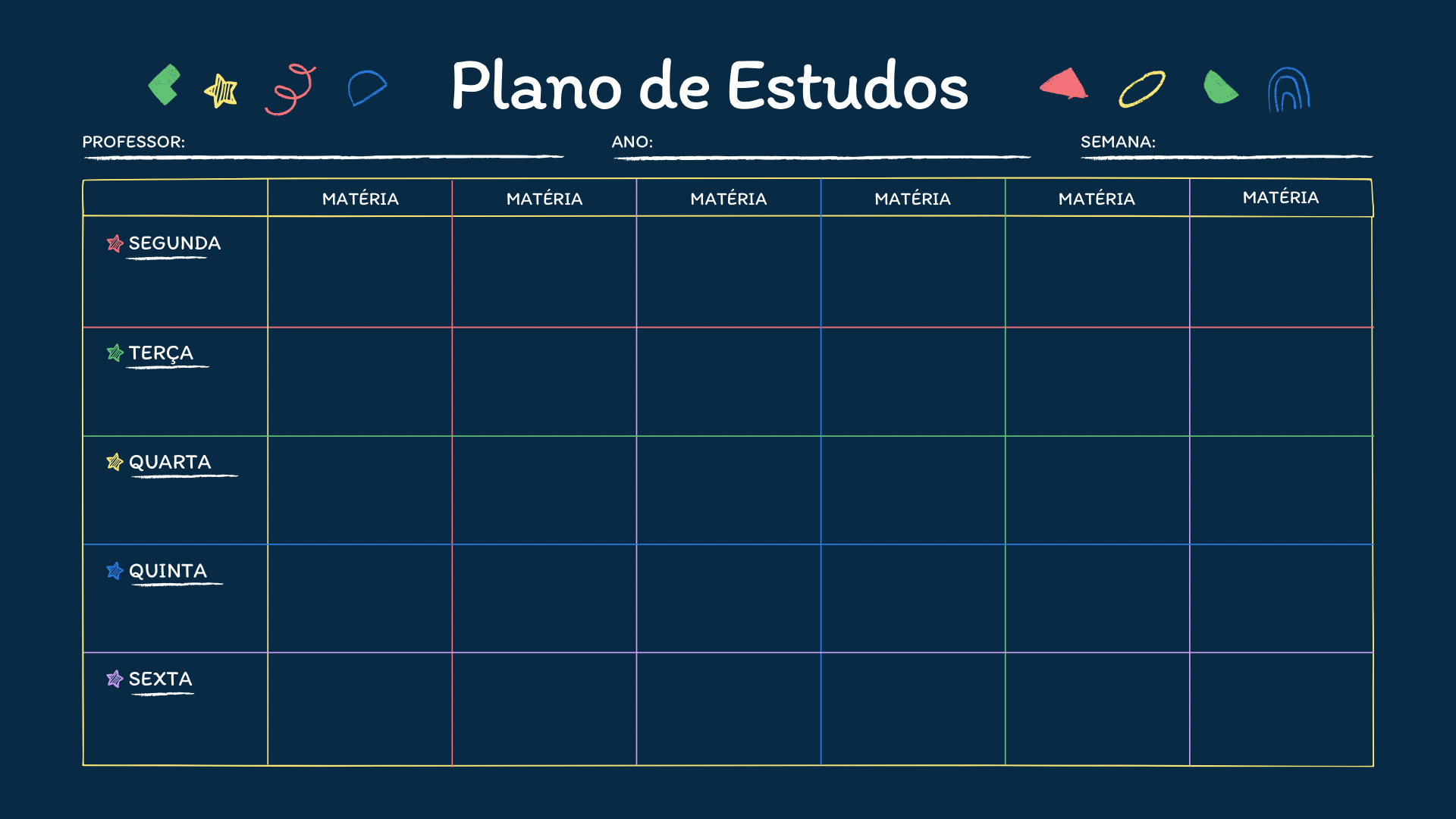 Entendendo a Matemática - PIBID: Planner de Estudos Semanal