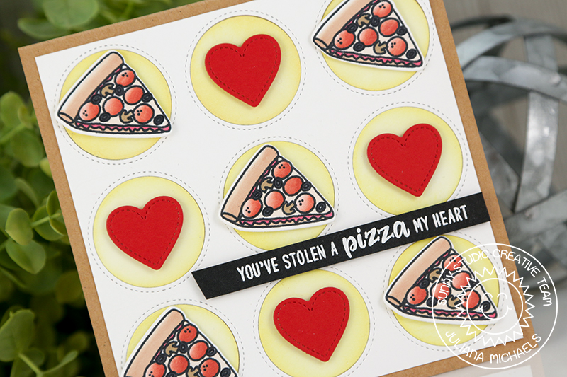 Sunny Studio: Fast Food Fun Window Grid Pizza Themed Card with Juliana