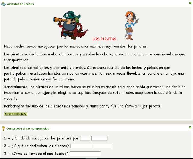 Comprensión lectora: Los piratas. | Segundo de Primaria (M. Benlliure)