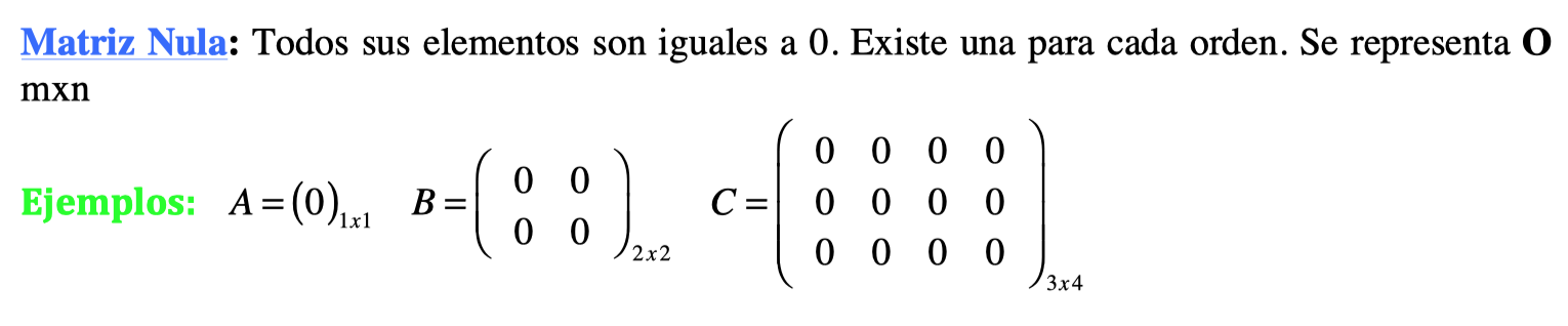LAS MATES DE SANDRA: MATRIZ NULA