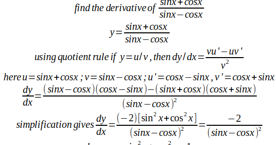 mixture: find the derivative of (sinx+cosx)/(sinx-cosx)