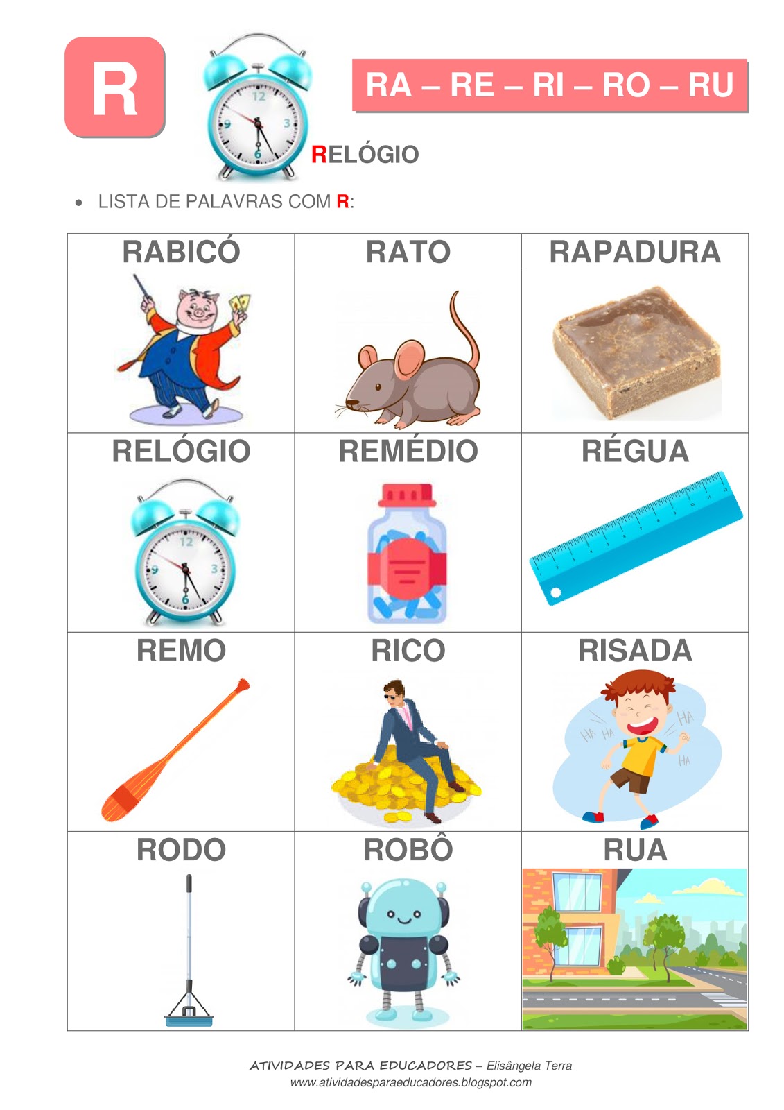 ATIVIDADES PARA EDUCADORES : Listas de palavras com as sílabas simples