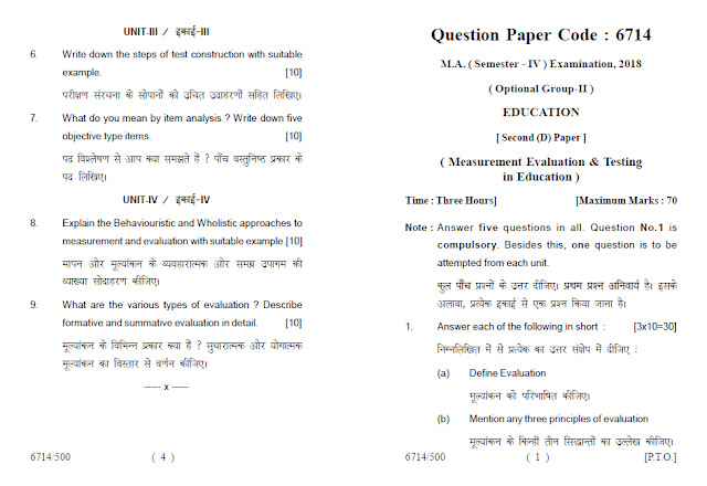 Lucknow University M.A.( Semester-IV) ( Optional Group-II ) EDUCATION ...