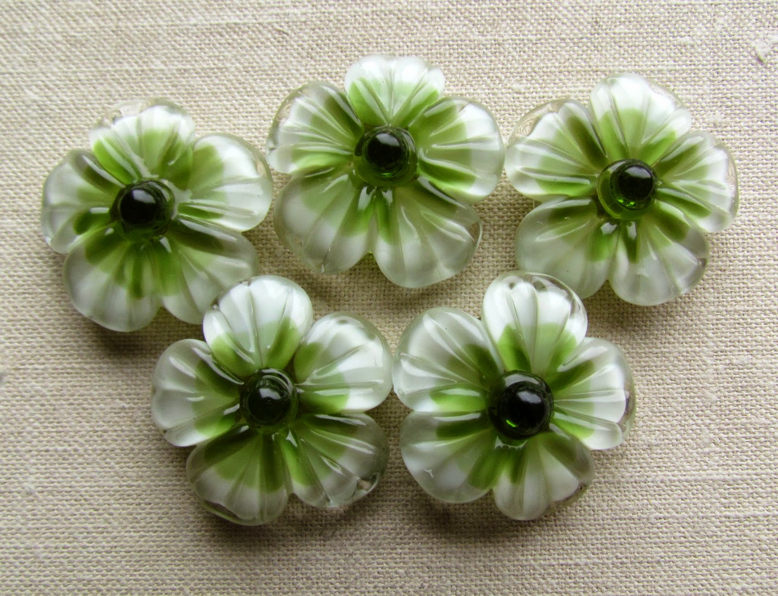 Lampwork garden: FLOWERS green handmade glass lampwork beads sculptural ...