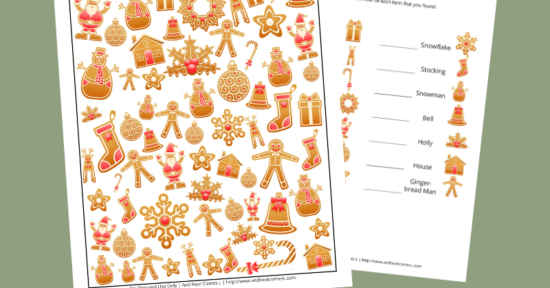 Gingerbread Christmas I Spy Game {Free Printable for Kids} | And Next ...