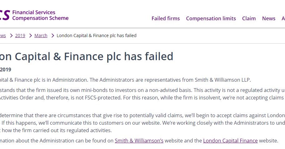 FSCS Statement on London Capital & Finance Claims