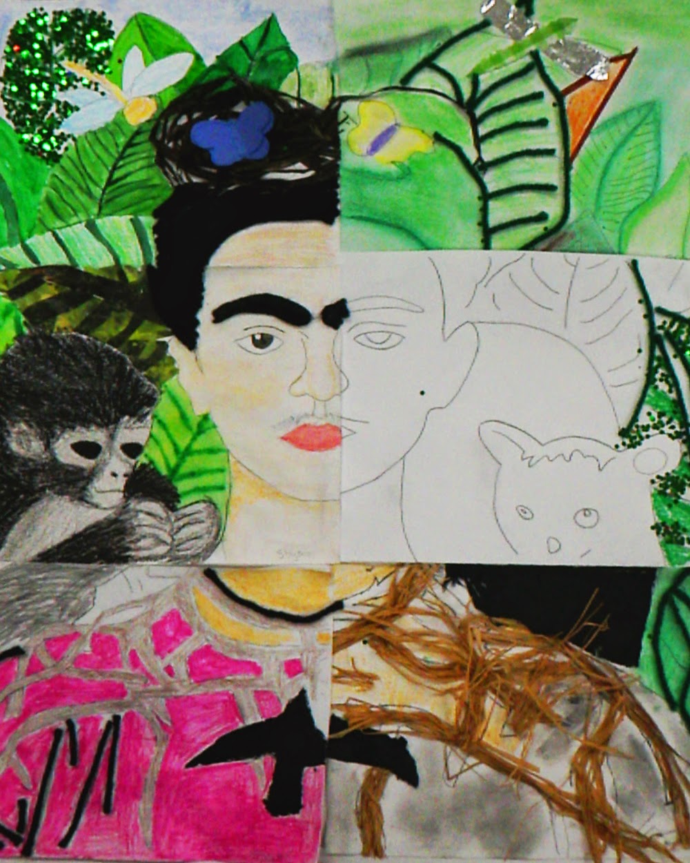 Jerdee's Art Classes: Mixed Media: Collaborative Frida Kahlo Portraits