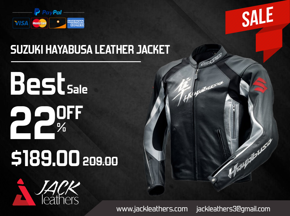 classic mens leather bomber jackets: SUZUKI HAYABUSA LEATHER JACKET