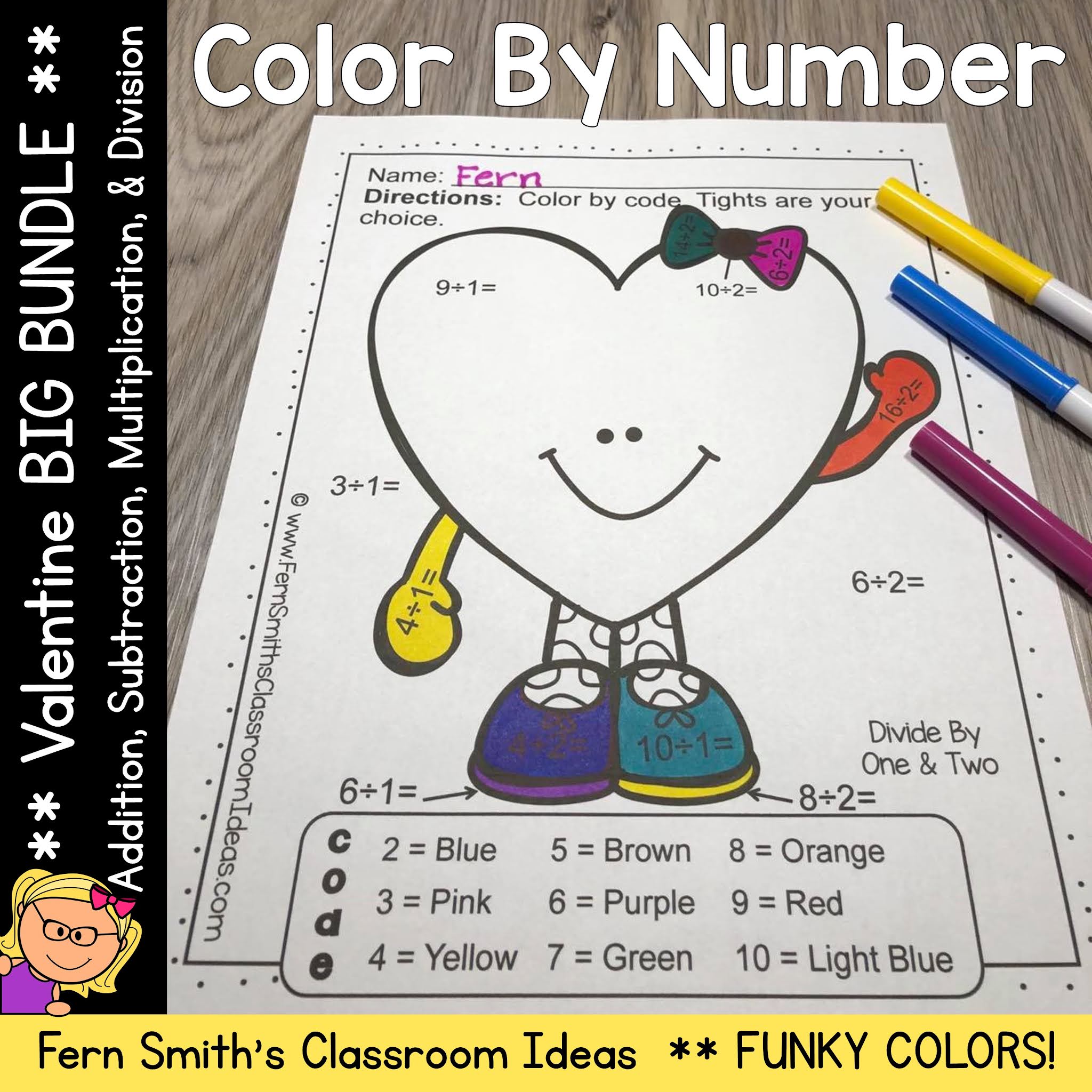 Grab These FUNKY St. Valentine's Day Color By Number Addition ...