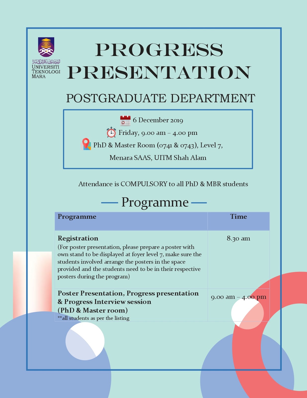 POSTGRADUATE PROGRAMME: Progress Report Presentation for September 2019 ...