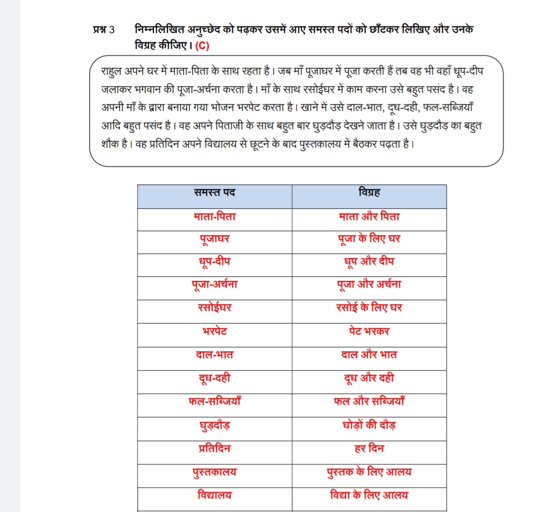 Std VI Subject Hindi Topic Samas Textbook and workbook exercises