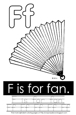 Crayon Palace: "F is for fan" alphabet coloring pages