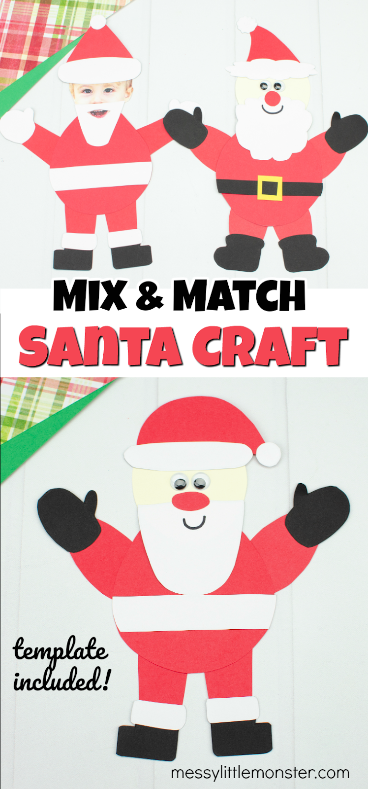 Mix and Match Paper Santa Craft (with Printable Santa Template) - Messy ...