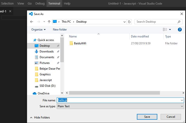 Cara Menjalankan program JavaScript di Visual Studio Code | Effolder
