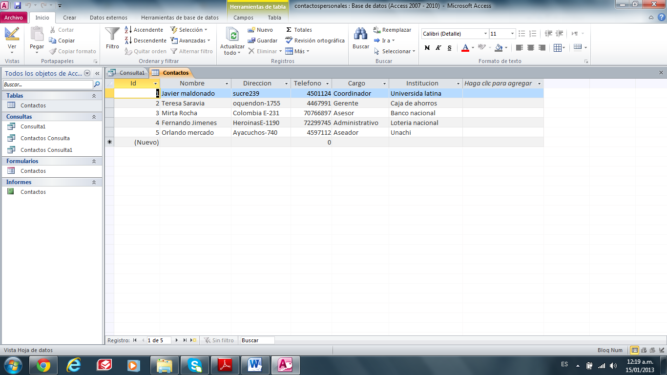 bases de datos y videos de practicas de access: breve informe sobre la ...