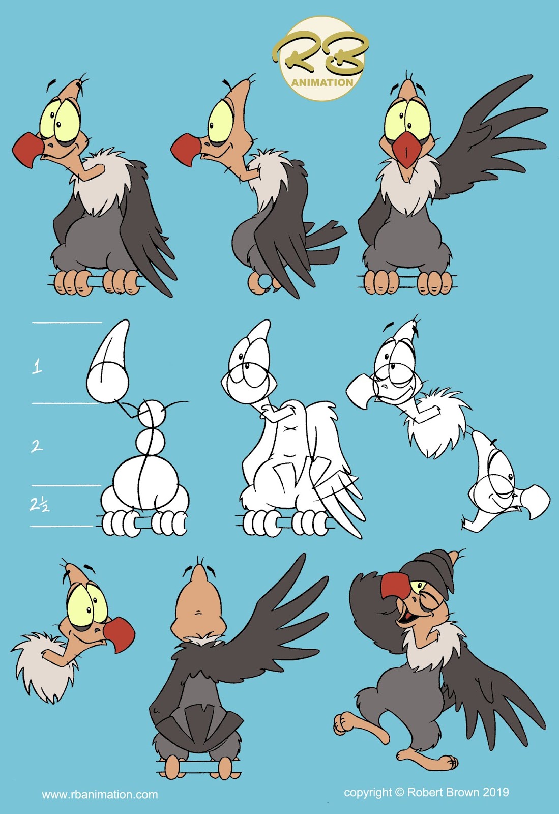 Robert Brown Animation: Vulture colour character model sheet