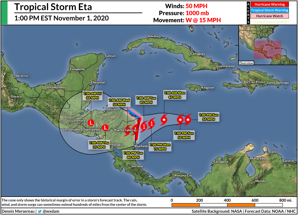 Tropical Storm Eta, Historic 28th Named Storm Of 2020, Threatens ...