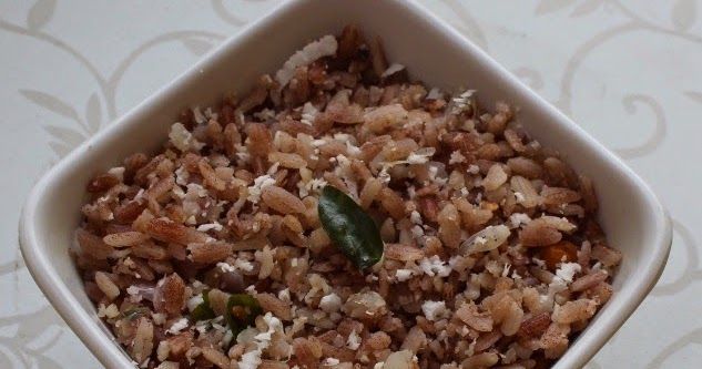 Red Rice Flakes / Red Aval / Poha Upma ~ Kurinji Kathambam
