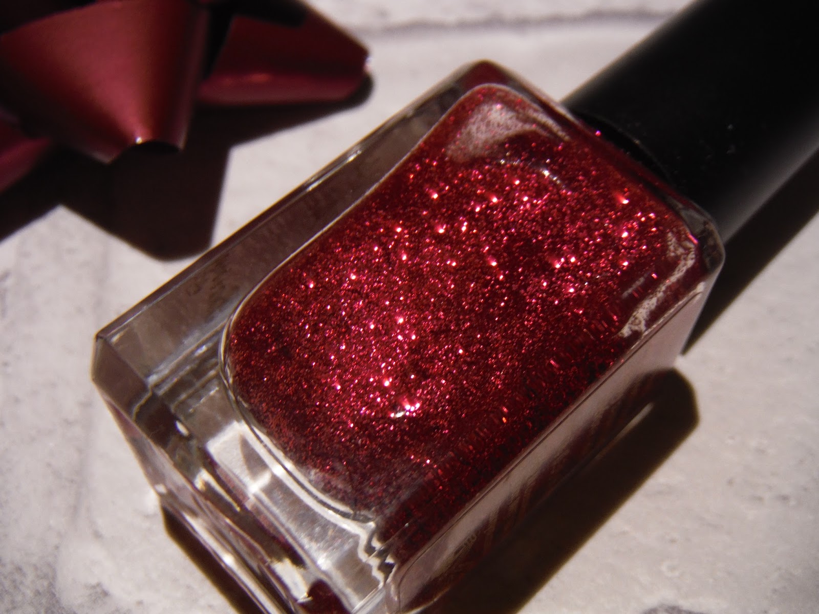 Ruby Red Glitter Nails Swatch.
