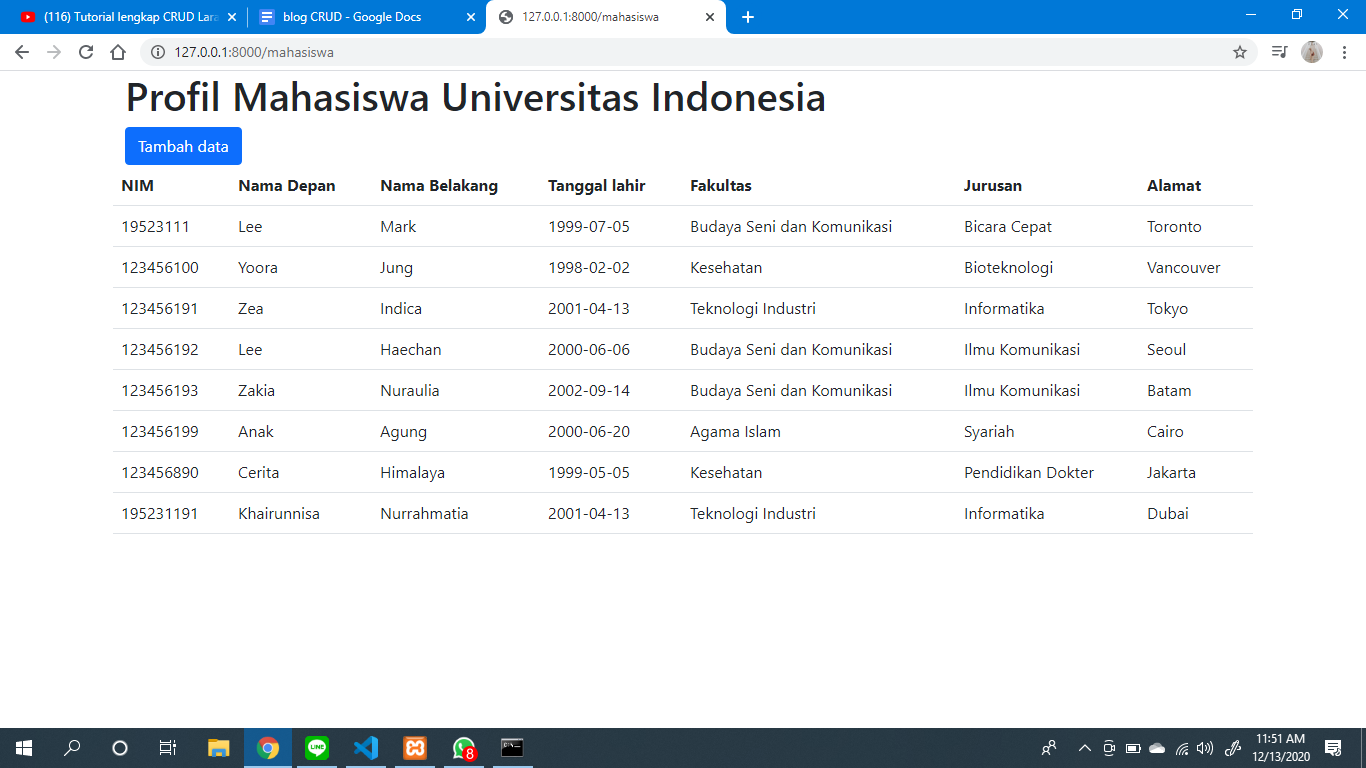 Membuat Program Aplikasi Crud Database Mahasiswa Dengan