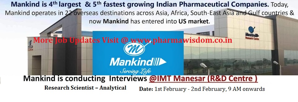 Mankind Pharma Ltd - Walk-In Interviews for Multiple Openings (30 ...