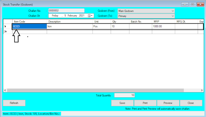 Stock Transfer (Godown) Help Guide