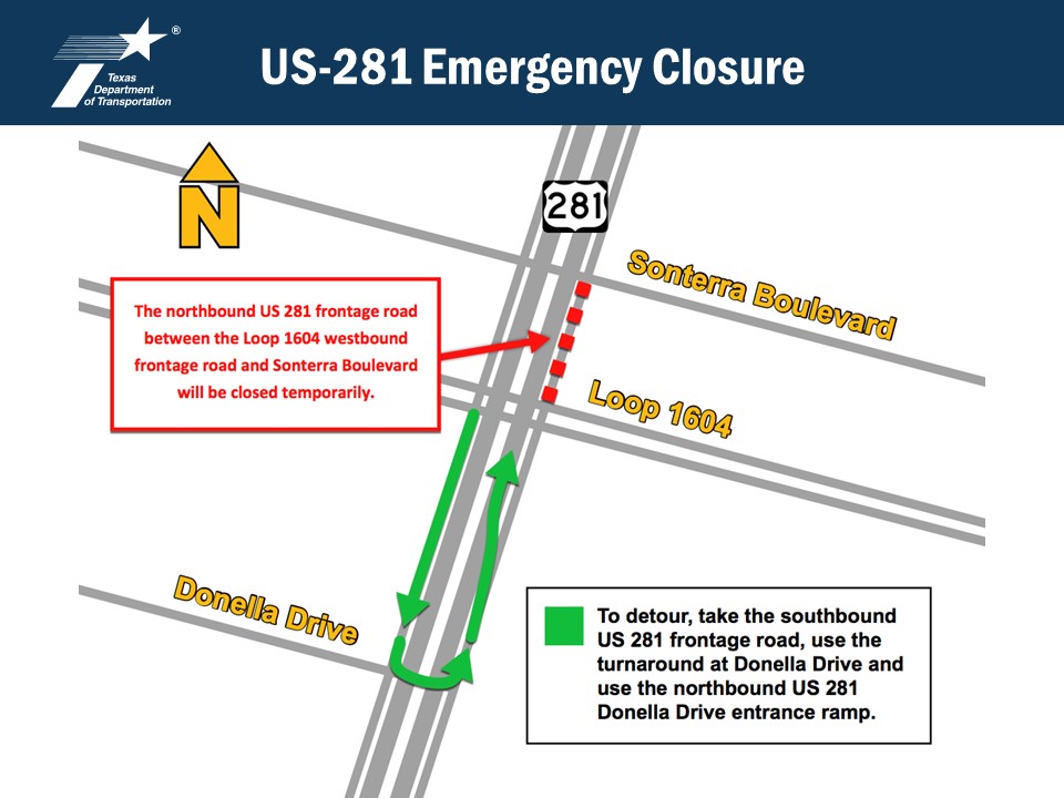 Go Ahead!: Emergency Closure of the Northbound US 281 Frontage Road