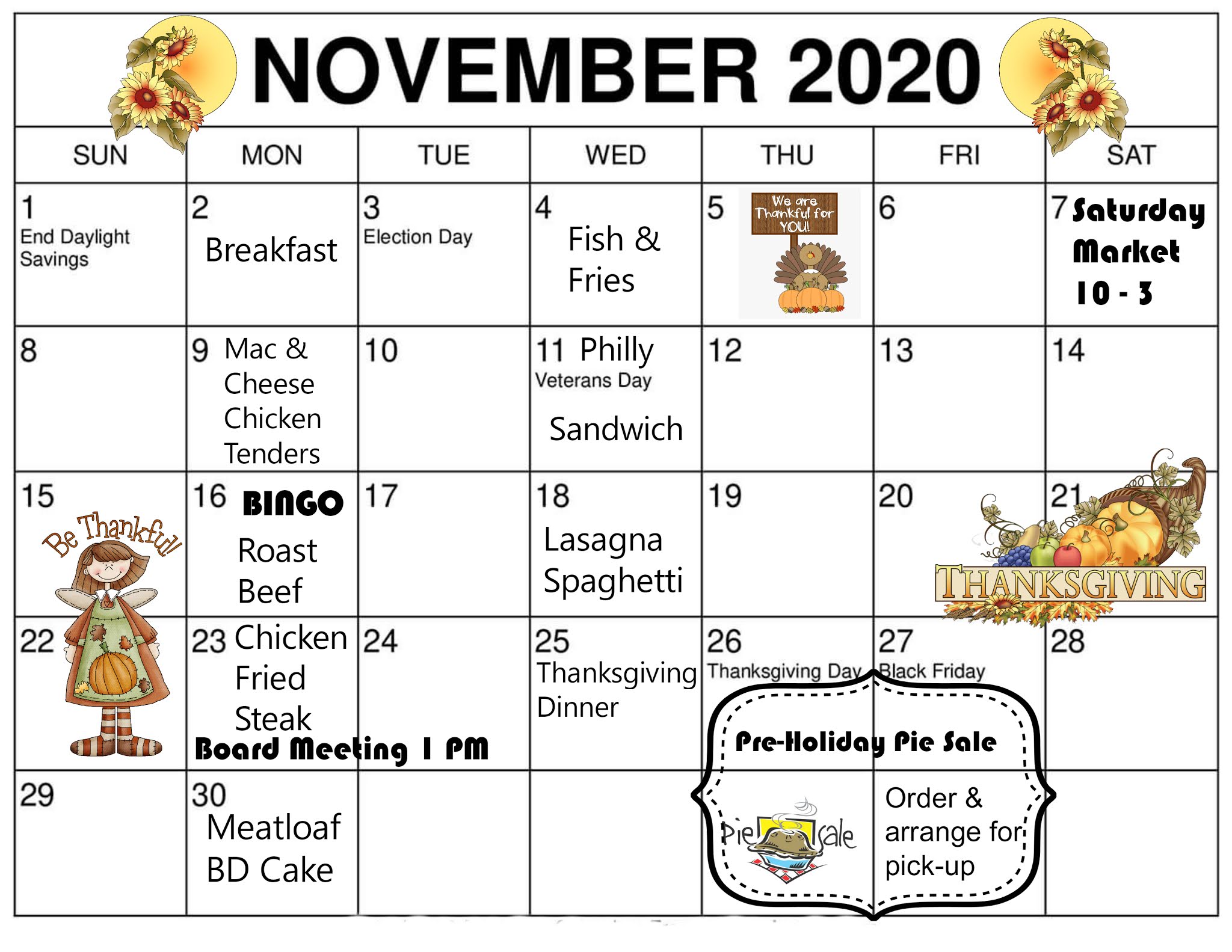 Senior Center of Rainier News: November 2020 Lunch Menu