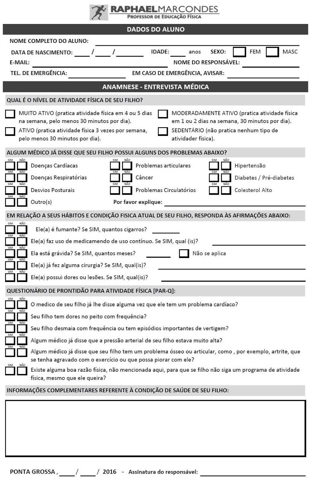 A importância do preenchimento da ficha de anamnese - Professor Raphael ...