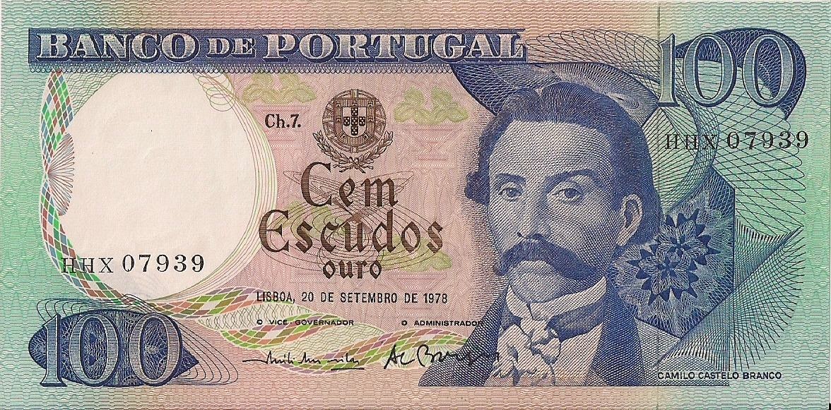 Portugal 100 Escudos banknote 1978 Camilo Castelo Branco|World ...