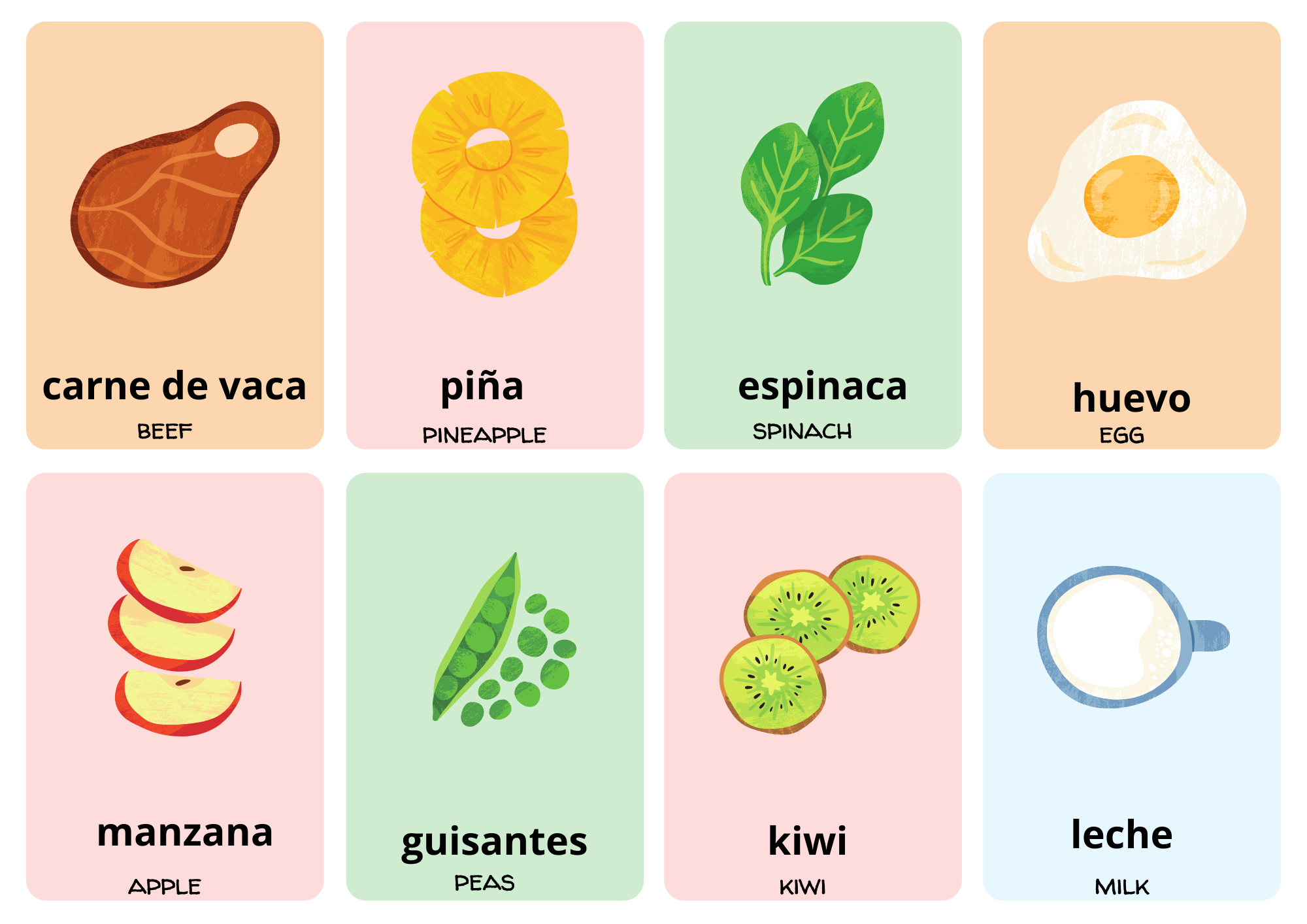 Food Flashcards in Spanish | Spanish to Go