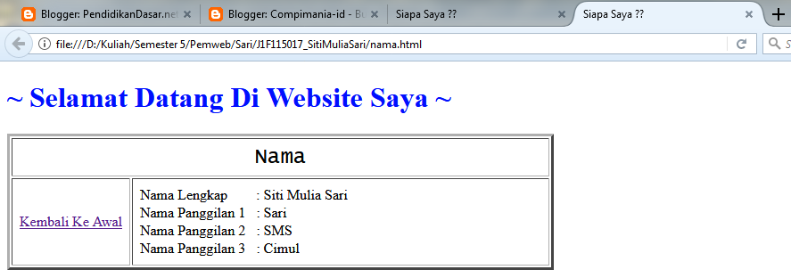Membuat Biodata Sederhana dan Menggunakan Link pada HTML ~ Compimania-id