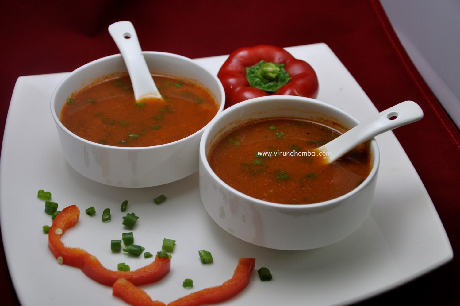 Red Capsicum Soup - Soup with red bell peppers, tomatoes and onions