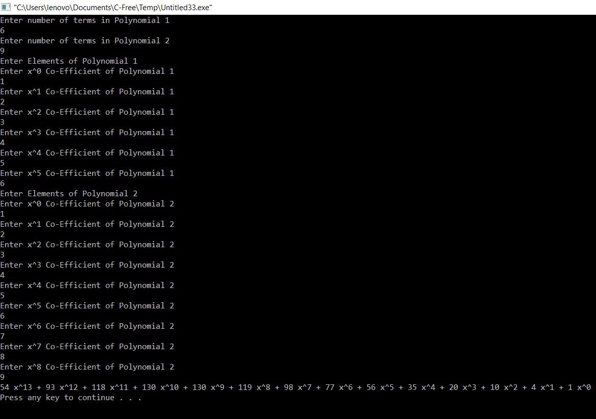 All C Programs: Program 371: Multiply 2 Polynomials