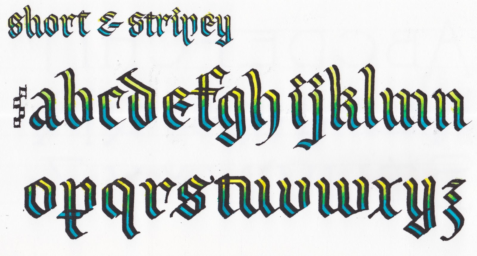 Gothic Calligraphy Alphabet With Strokes